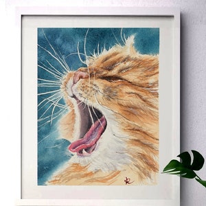 Ginger Cat Art Print Cat Drawing Cat Watercolor Lovers Cat Portrait ...