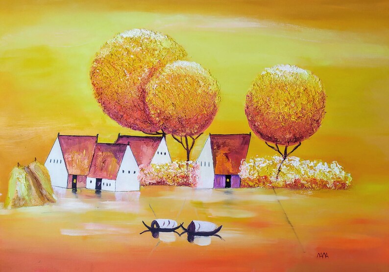 Asian Wall Art Abstract Oil Painting Chinese Landscape Colorful ...