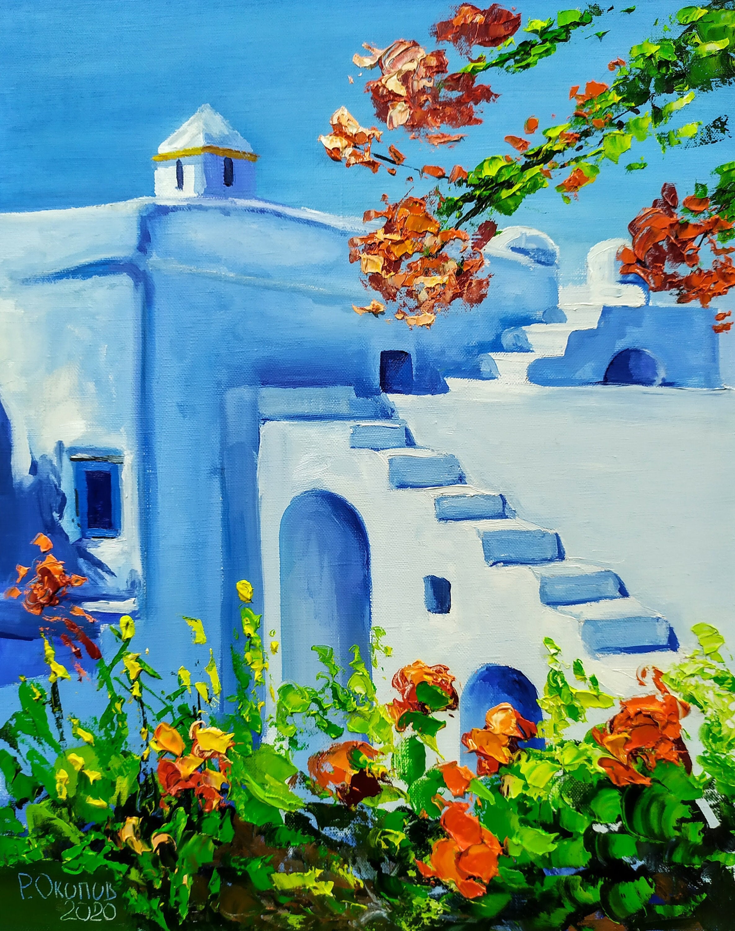 Santorini Painting Greek Art Original Art Sea Oil Painting Greece Art ...
