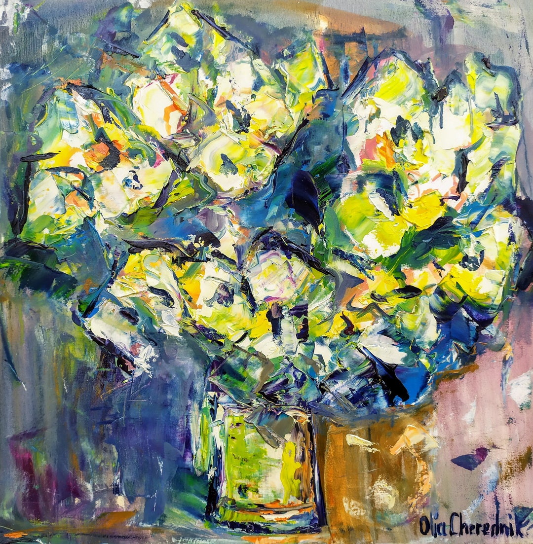 Abstract Still Life Floral Original Oil Painting Flowers Bouquet Art ...