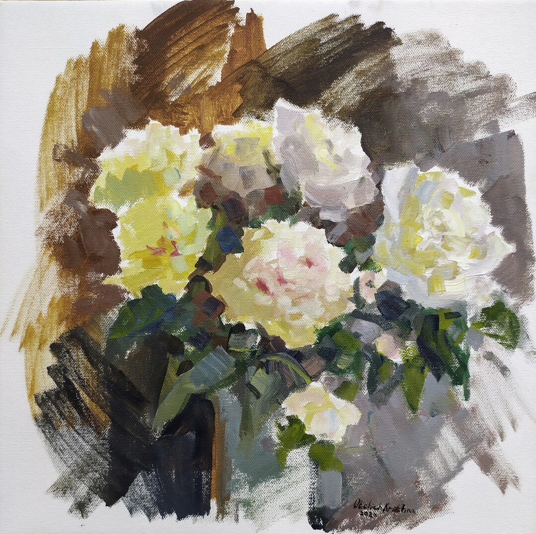 Original Oil Painting Roses Bouquet on Canvas Floral Art Colorful ...