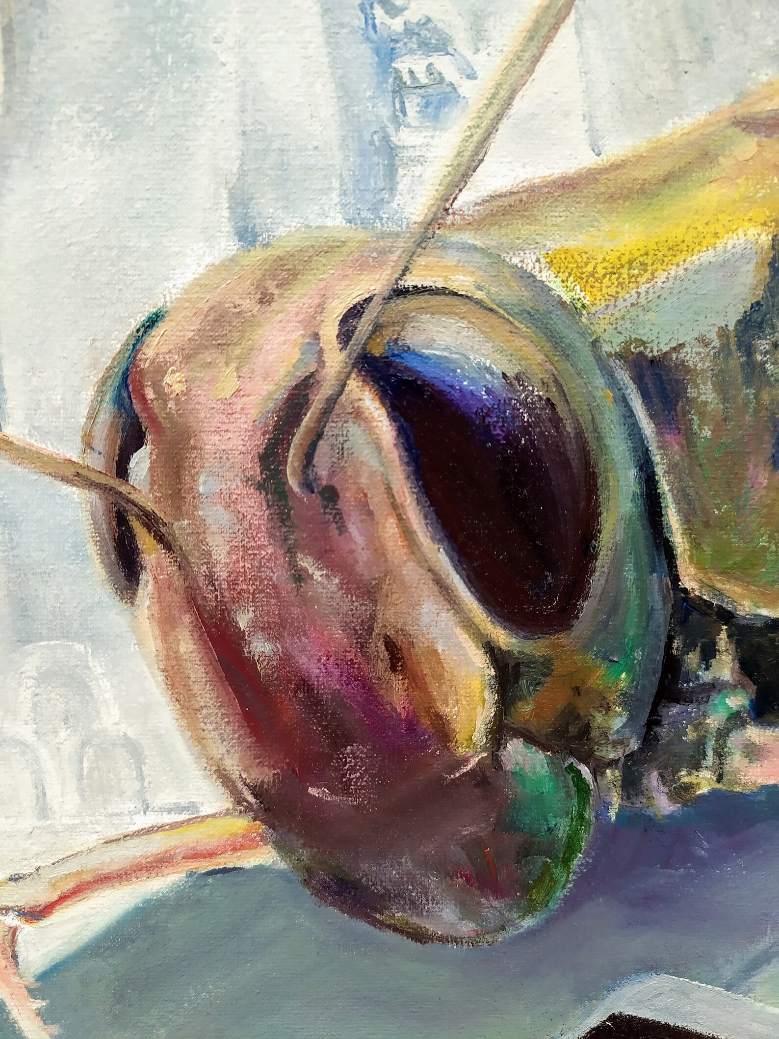 Original Oil Painting Insect Wall Art Grasshopper iPhone on Canvas ...