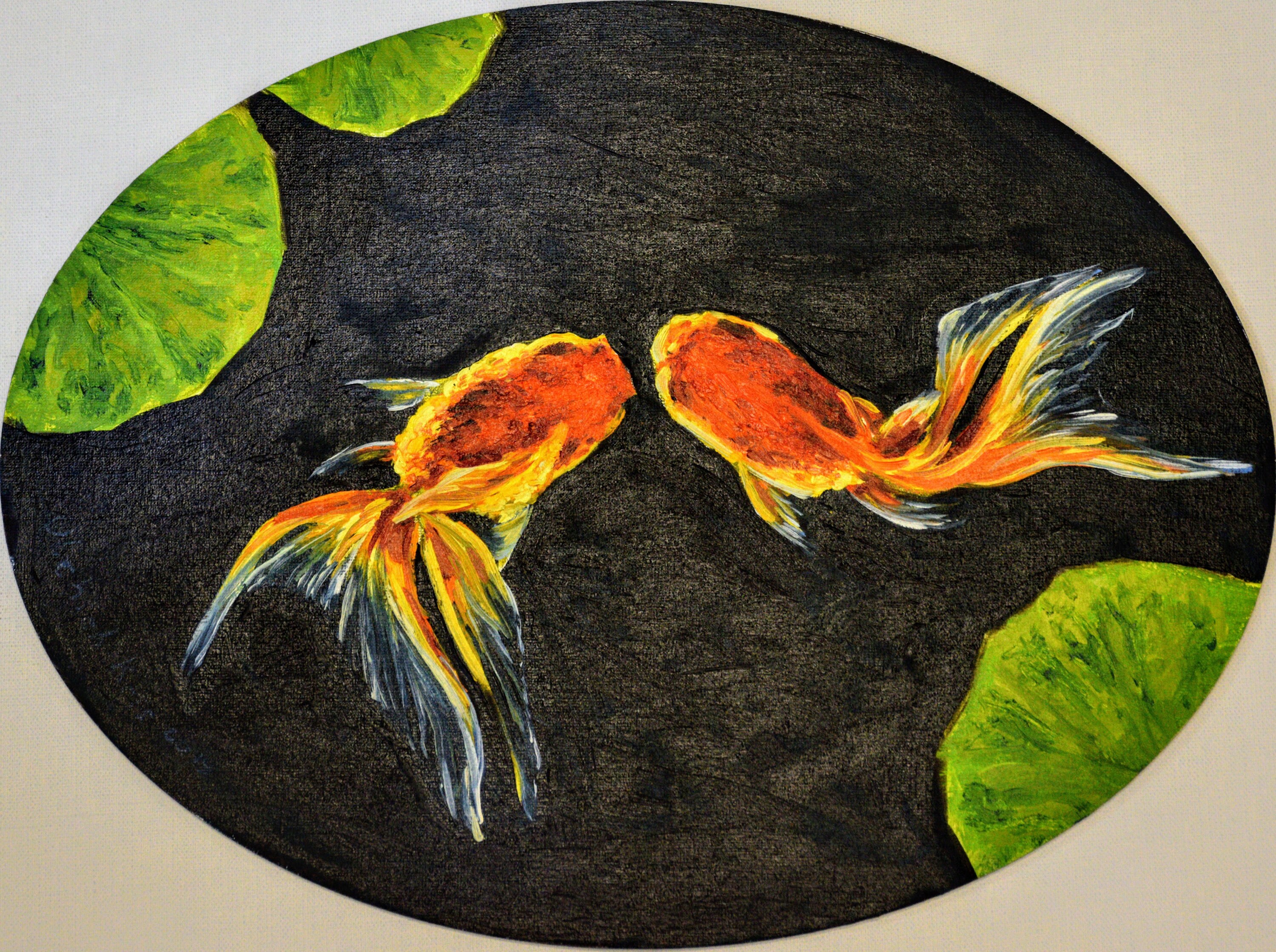 Goldfish Oil Painting Fish Original Art Goldfish Art Oval Canvas Asian ...