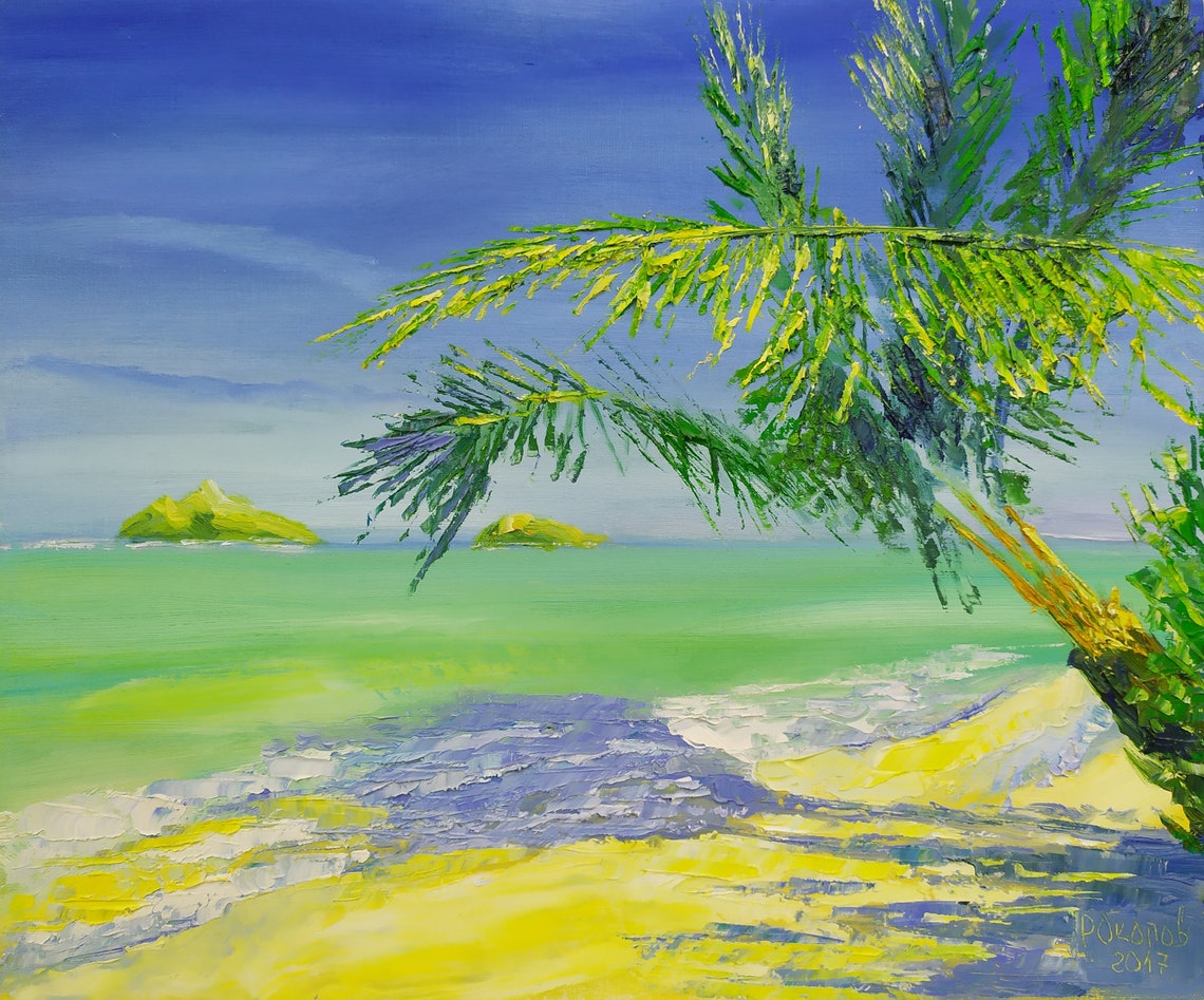 Caribbean Beach Art Painting Canvas Original Art Tropical | Etsy