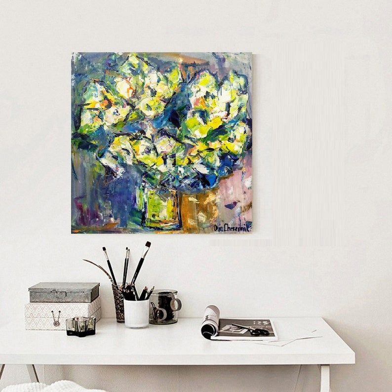 Abstract Still Life Floral Original Oil Painting Flowers Bouquet Art ...