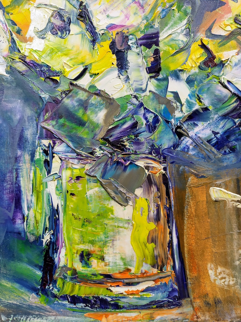 Abstract Still Life Floral Original Oil Painting Flowers Bouquet Art ...