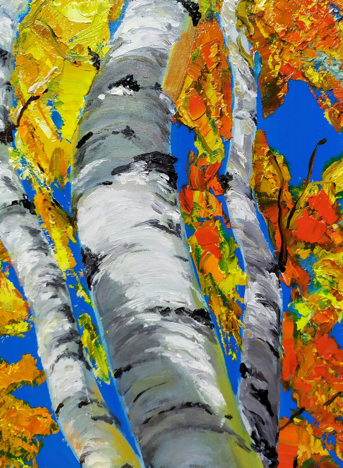 Birch Trees Autumn Forest Art Landscape Oil Painting Modern Bright ...
