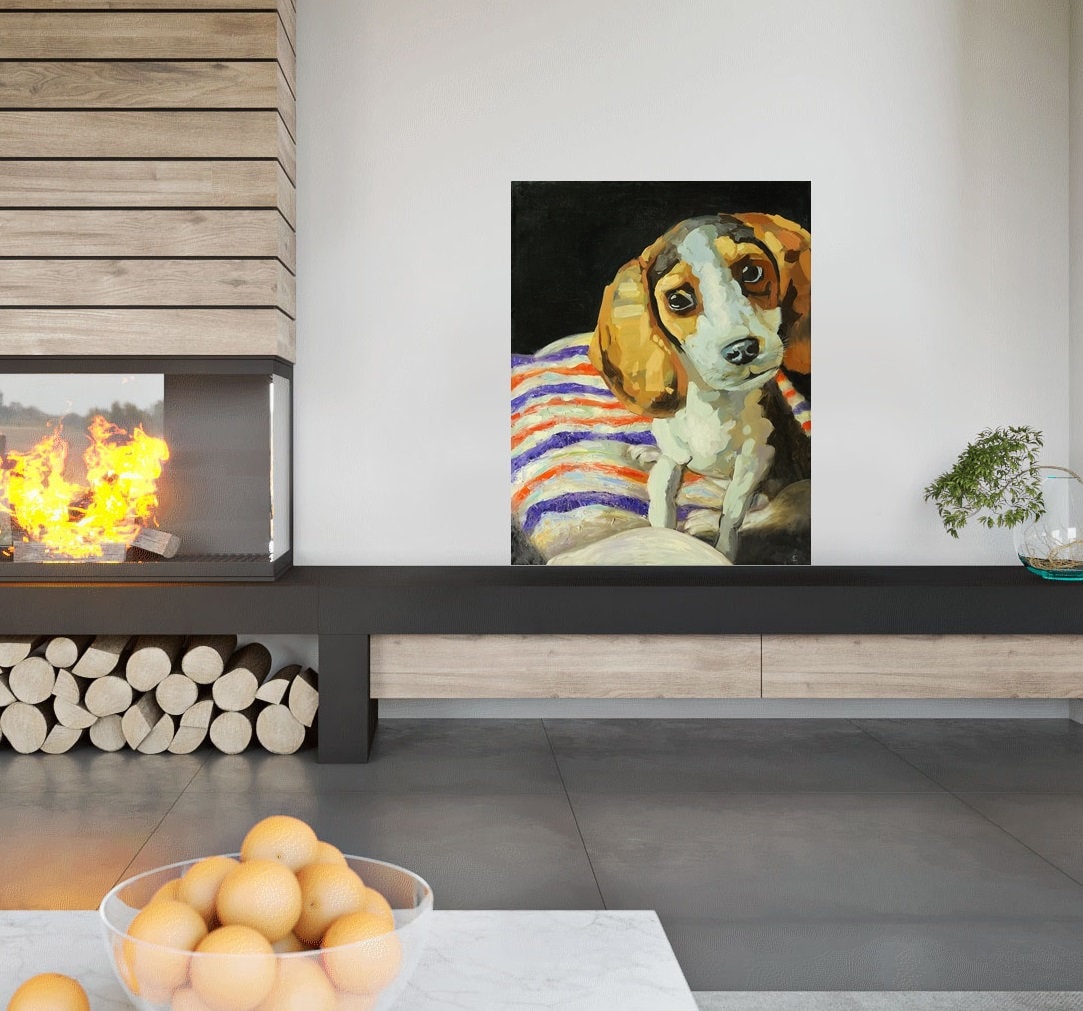 Original Dog Art Funny Oil Painting Puppy Art Dog Wall Art Animal Gift ...