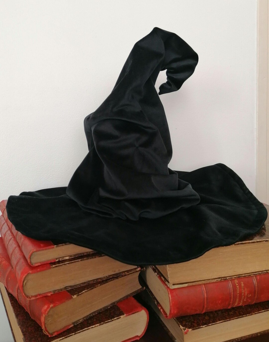 Black Velvet Wizard Hat for Adults and Kids, Ivory Satin Lining, Wide ...