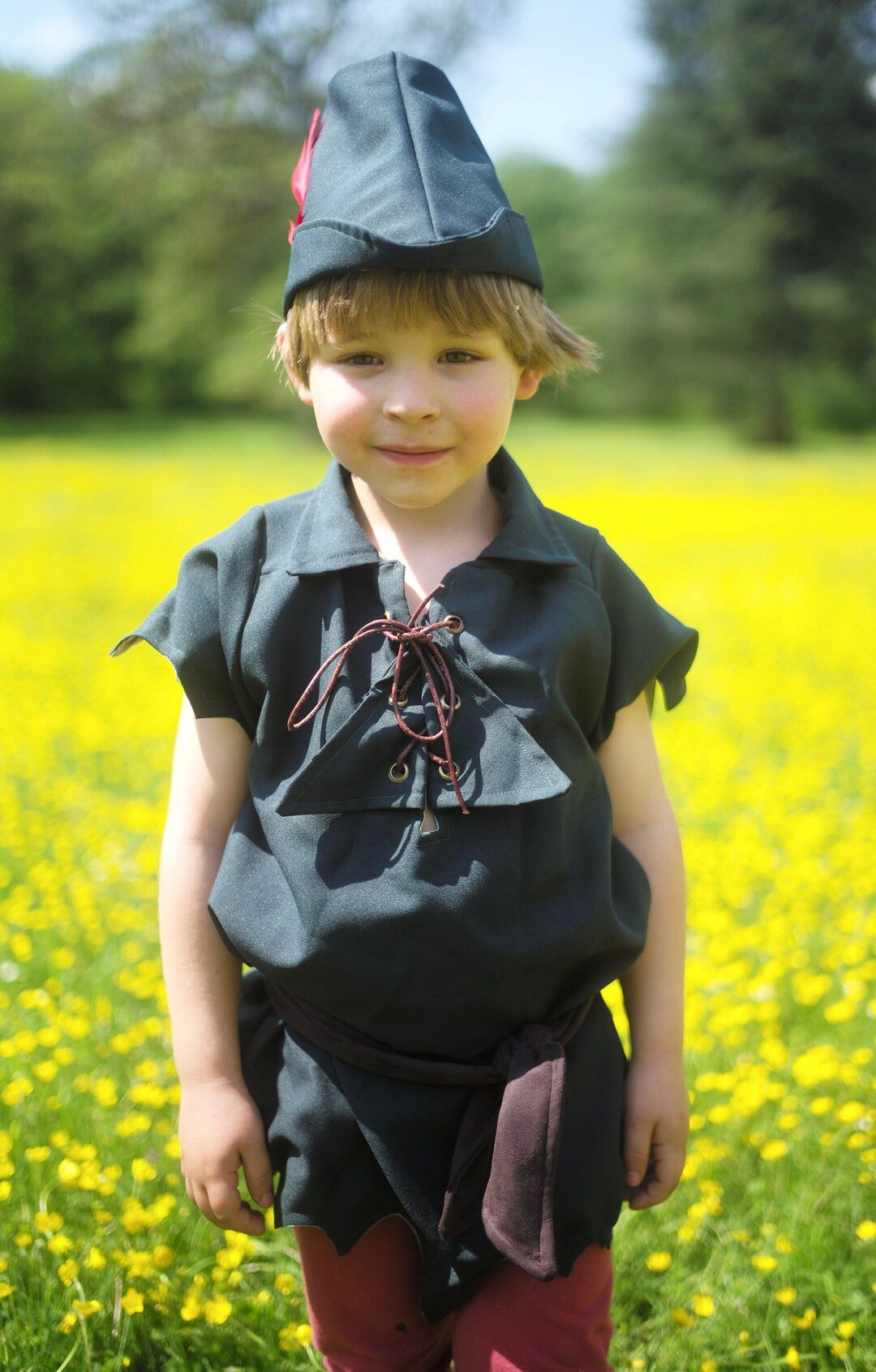 Handmade Peter Pan Costume – Lined Tunic, Faux Suede Belt and Red ...
