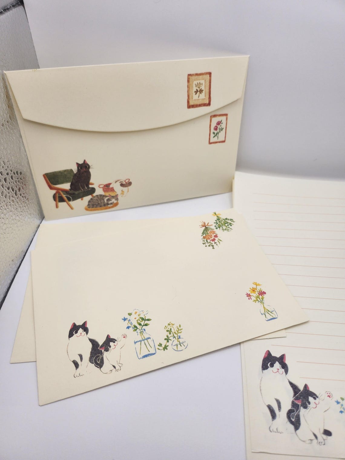 Cat Stationery Set | Kawaii Envelopes & Lined Paper - Etsy