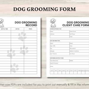 Dog Grooming Form Template |printable Pet Grooming Record Sheet |2-page ...