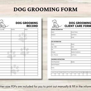 Printable Dog Grooming Form | 2-page Pet Grooming Template | US Letter ...