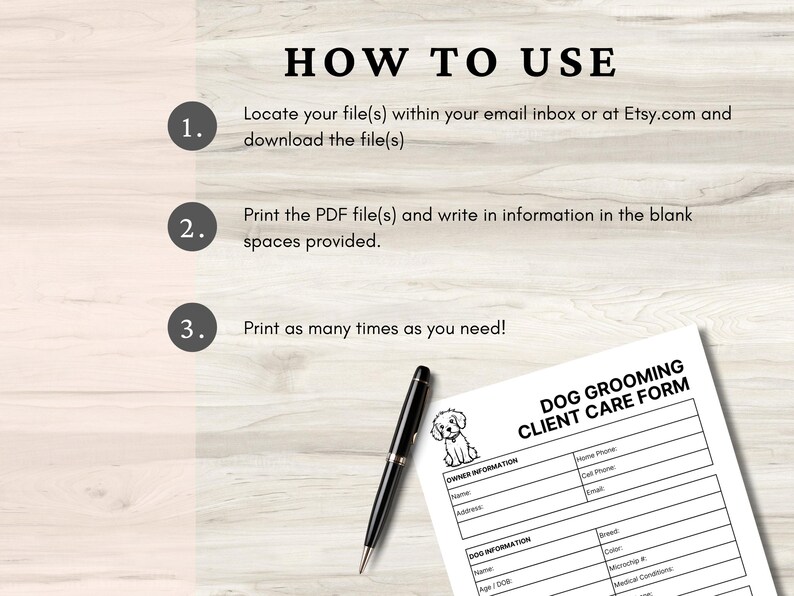 Dog Grooming Form Template |printable Pet Grooming Record Sheet |2-page ...