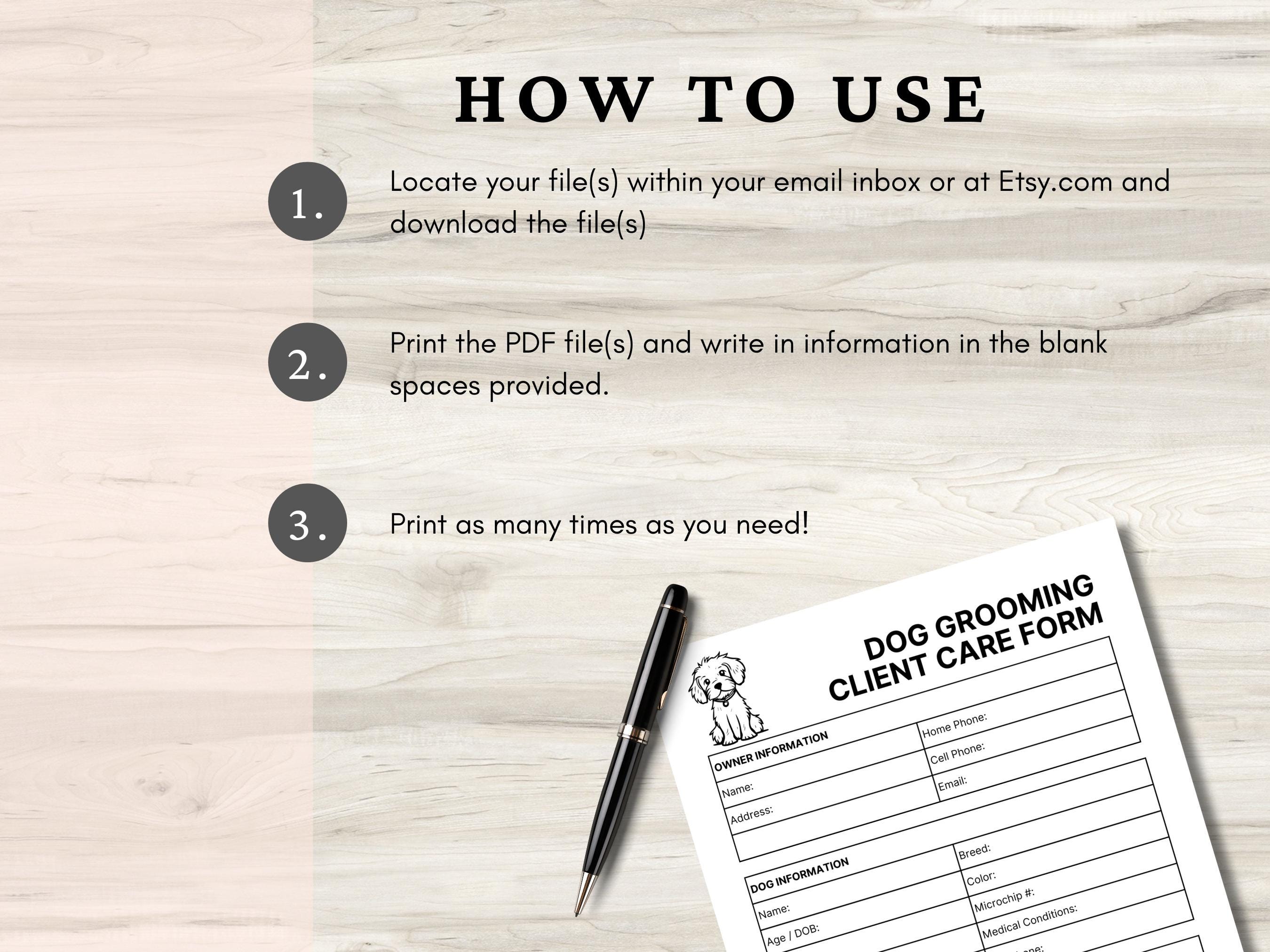 Dog Grooming Form Template |printable Pet Grooming Record Sheet |2-page ...