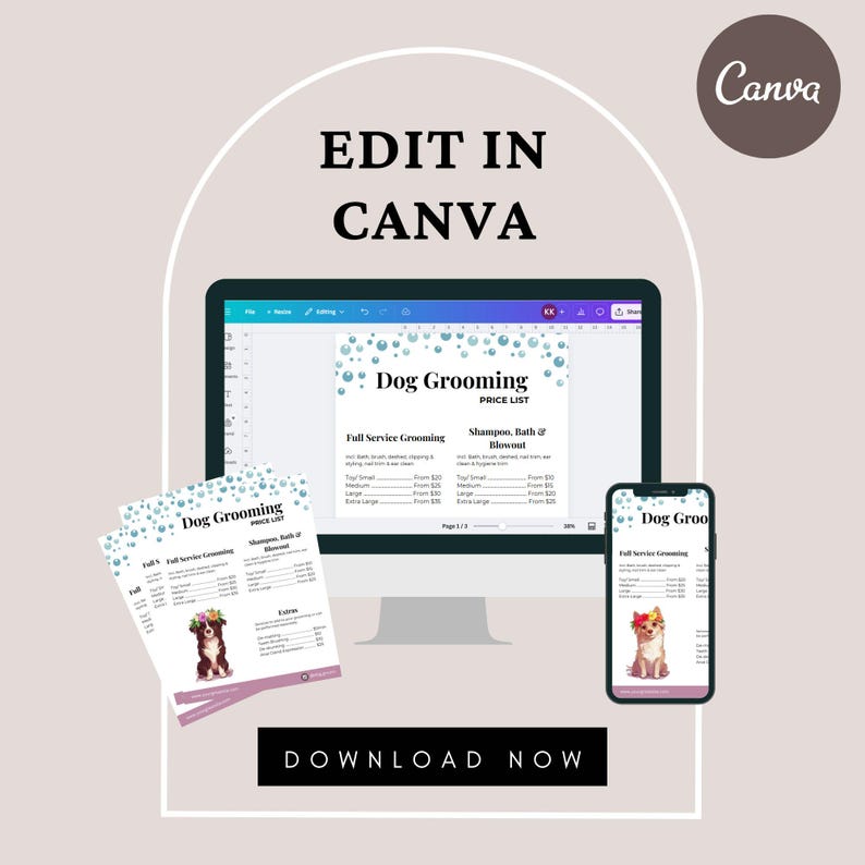 Editable Dog Grooming Price List Template - Cute and Professional Canva ...