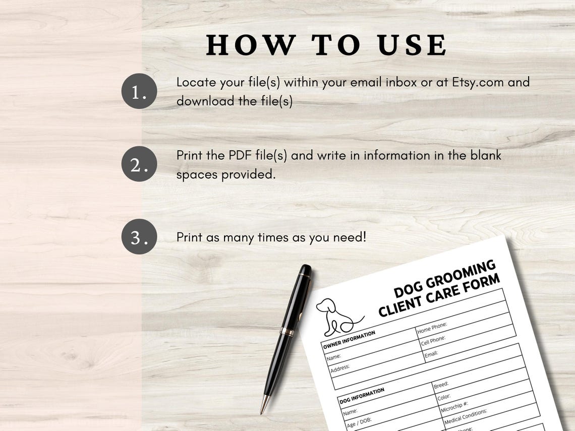 Printable Dog Grooming Form | 2-page Pet Grooming Template | US Letter ...