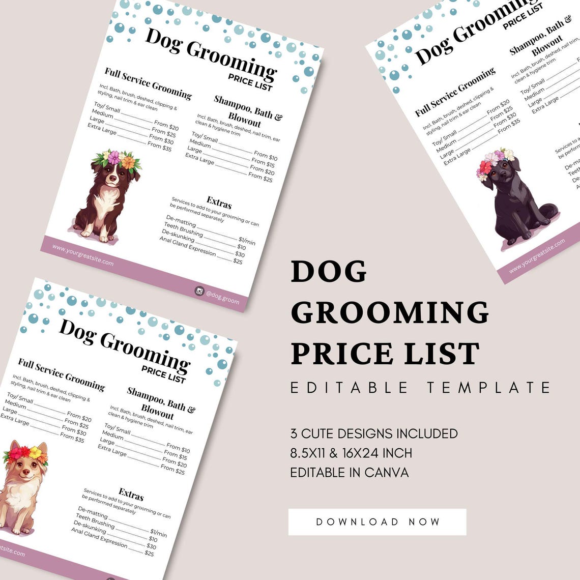 Editable Dog Grooming Price List Template - Cute and Professional Canva ...