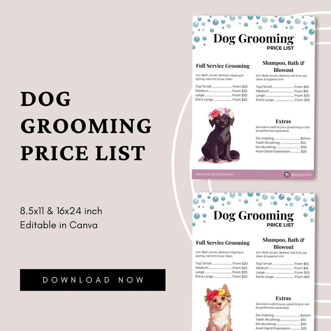 Editable Dog Grooming Price List Template - Cute and Professional Canva ...