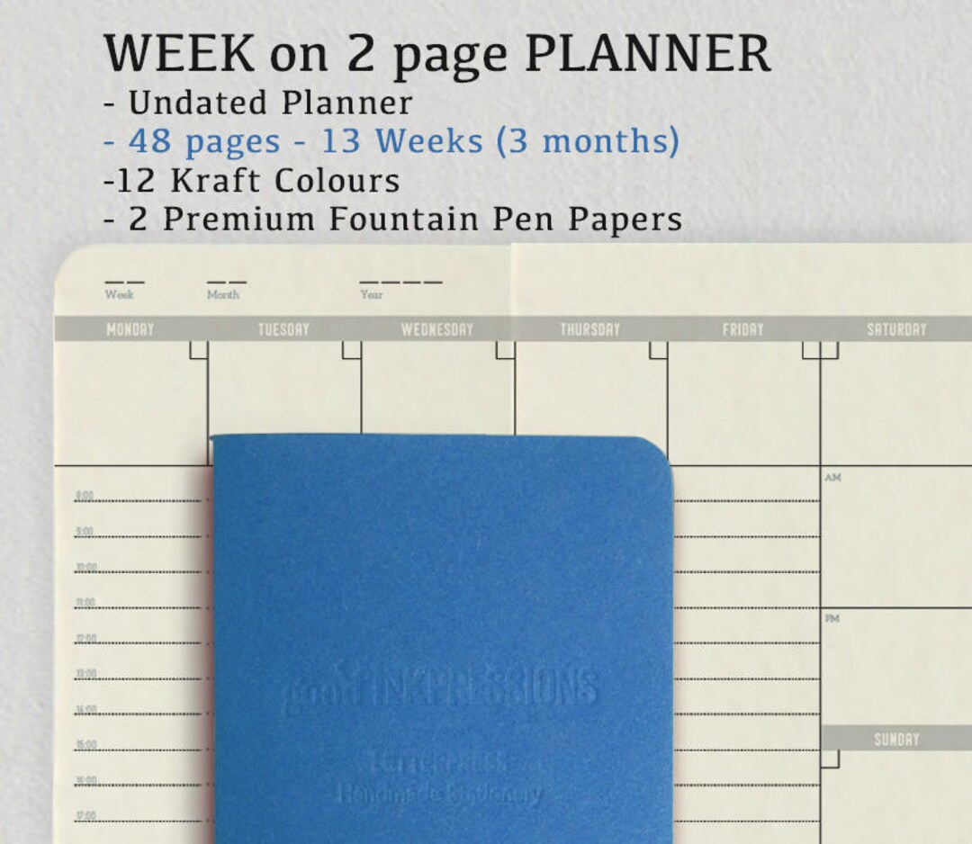 Week on 2 Pages Planner Sapphire BLUE, Traveller's Notebook 12 Colours ...