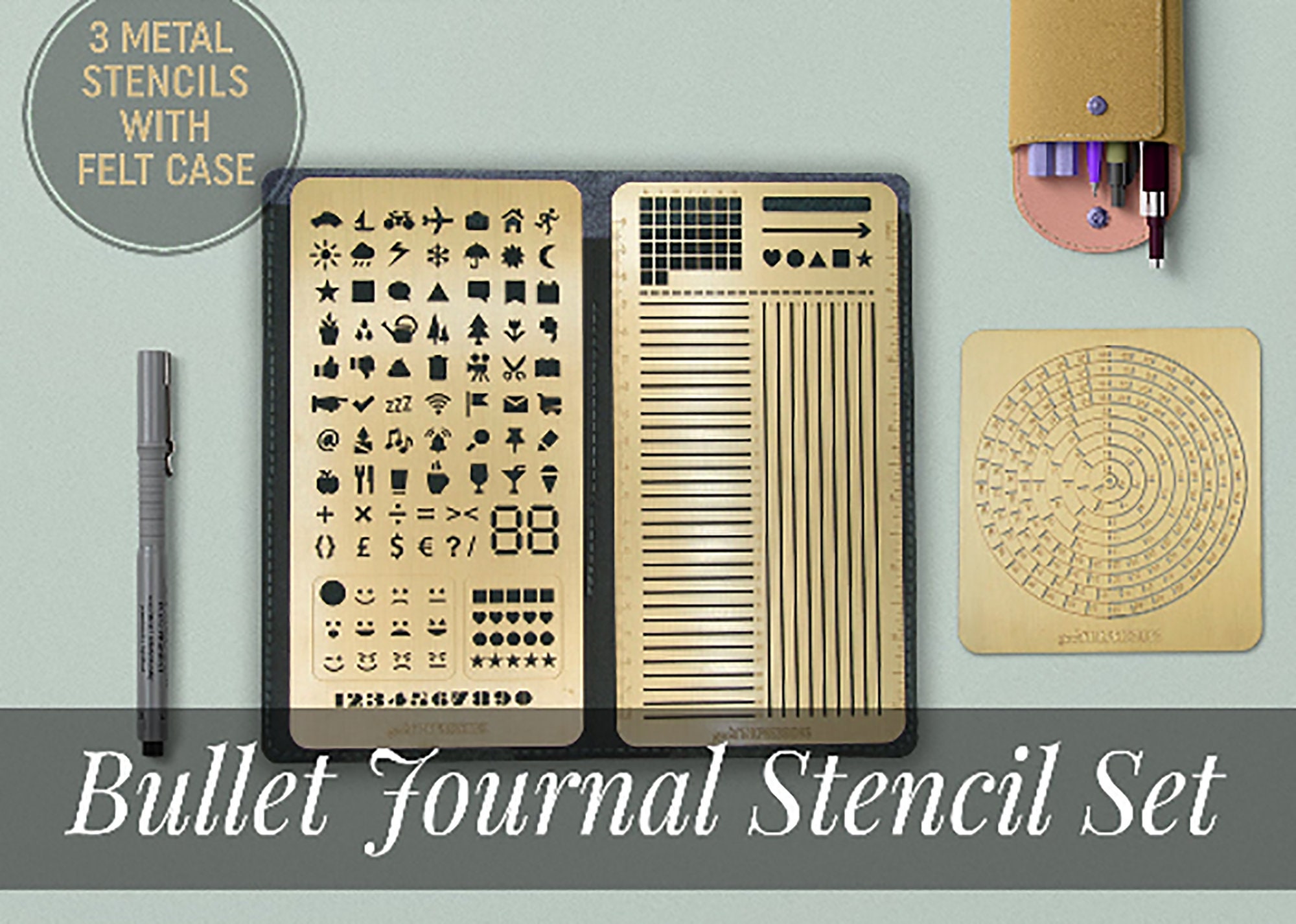 Set of Three BULLET JOURNAL STENCILS Brass Metal Stencil | Etsy Canada