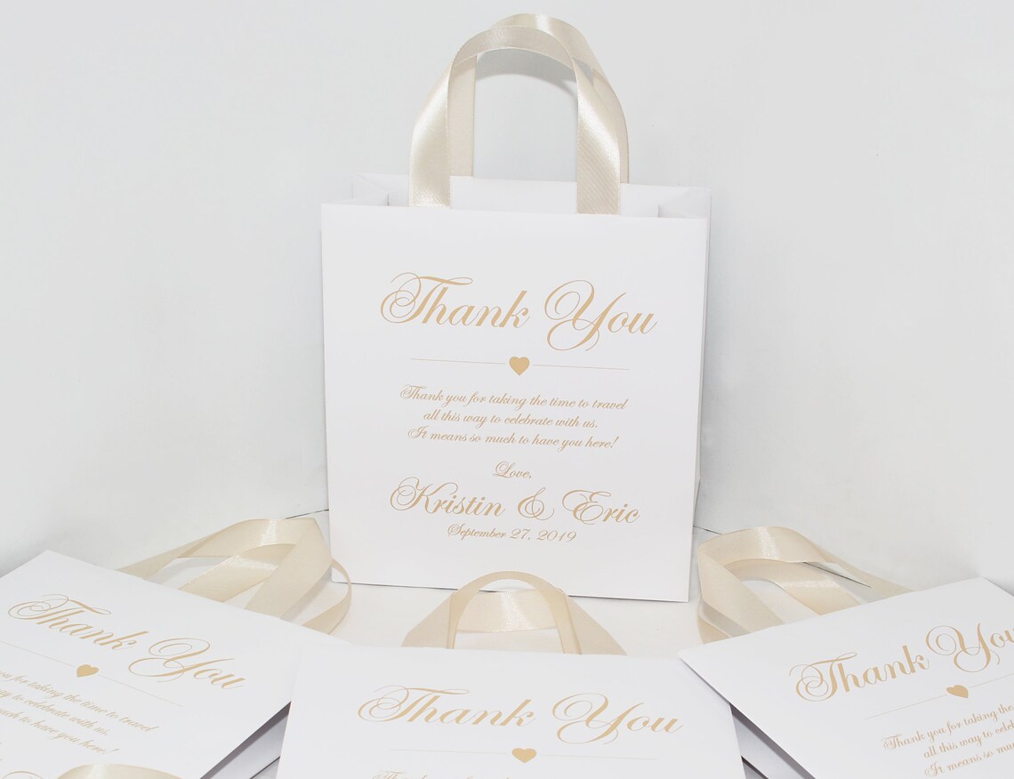 25 Champagne Wedding Welcome Bags with satin ribbon handles | Etsy