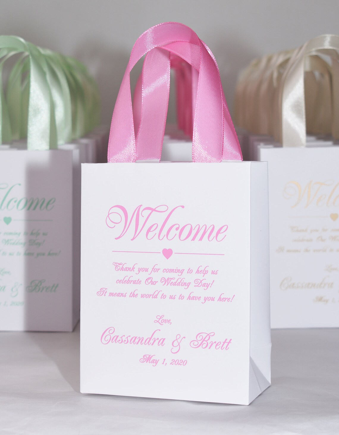 25 Wedding Welcome Bags With Satin Ribbon Handles and Your | Etsy