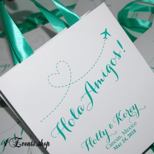 30 Hola Amigos! Mexico Wedding Welcome Bags With Mint Satin Ribbon ...