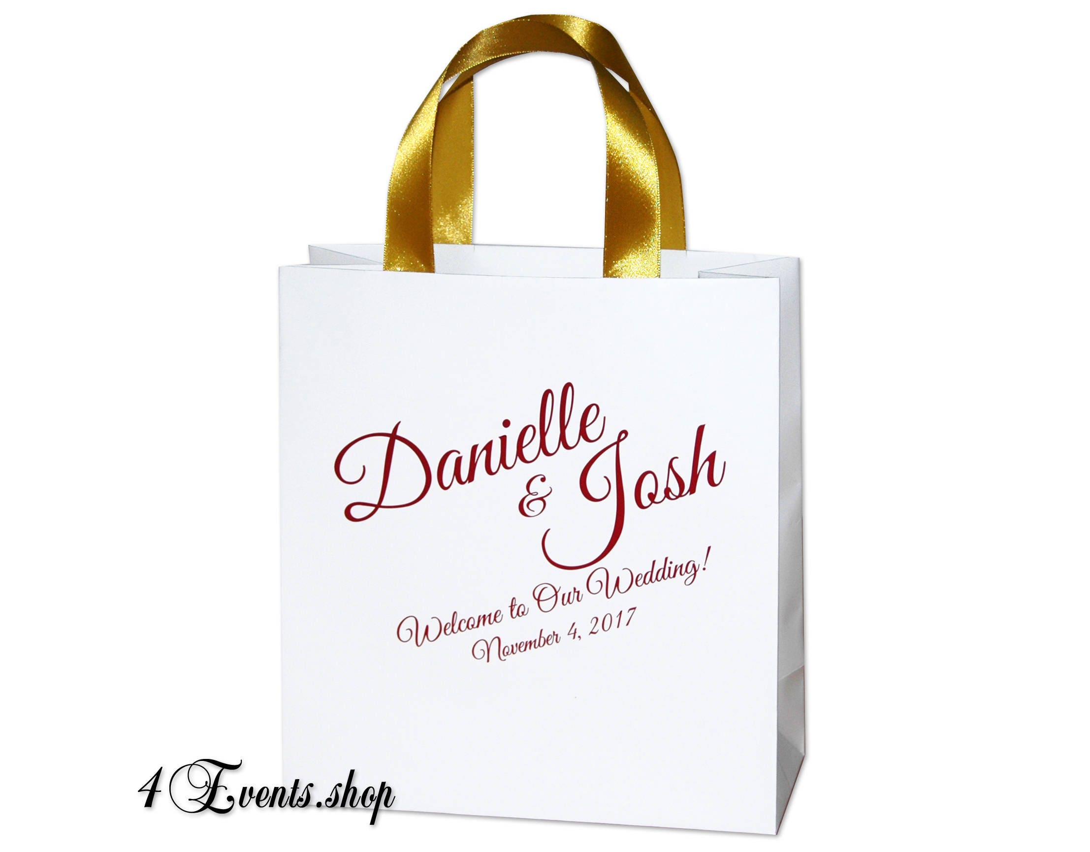 35 Wedding Welcome Bags with Gold satin ribbon handles and | Etsy