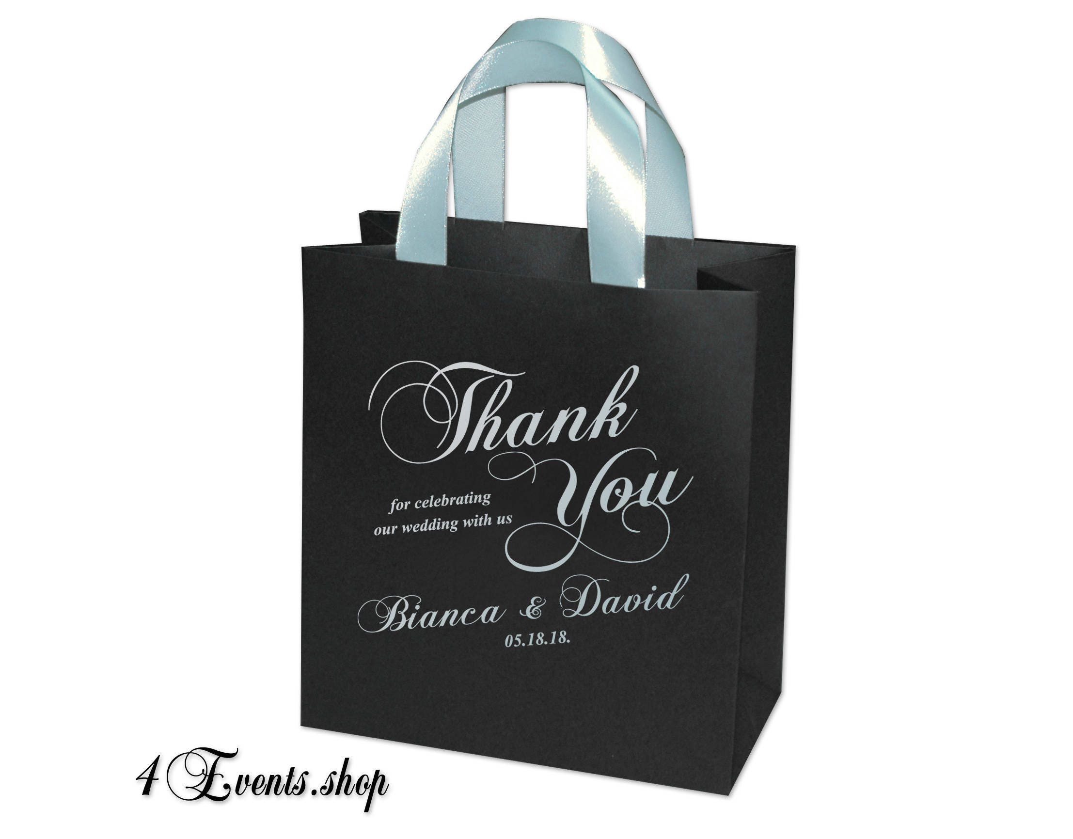 Black and Silver Wedding Welcome Bag with satin ribbon handles | Etsy