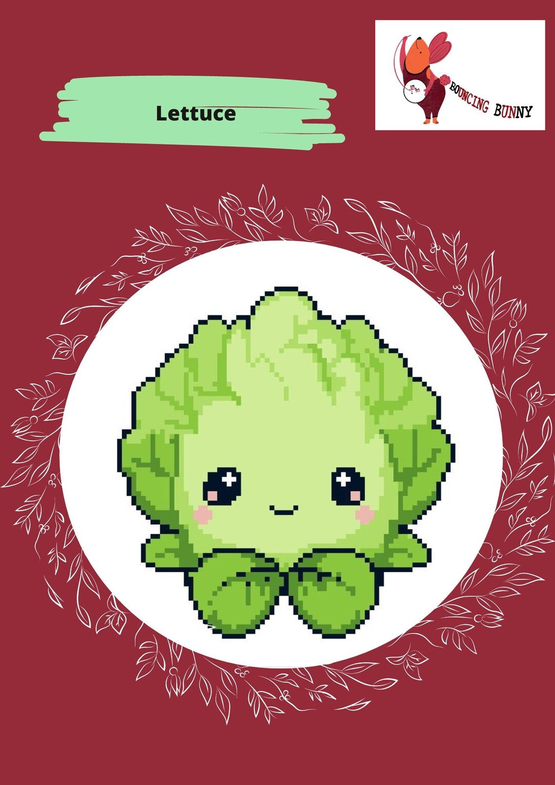 Digital Cross Stitch Pattern Cartoon Crop of Lettuce, Modern Cross ...