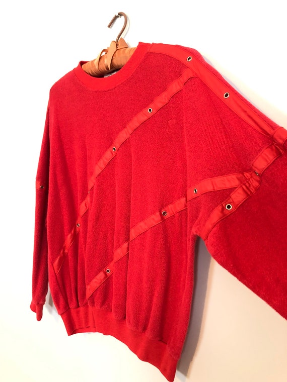 Vintage 80s 90s Red Cropped Terry Cloth Sweatshirt Si… - Gem