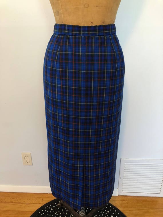 Vintage 60s Pendleton Originals Blue Plaid Skirt / Lo… - Gem