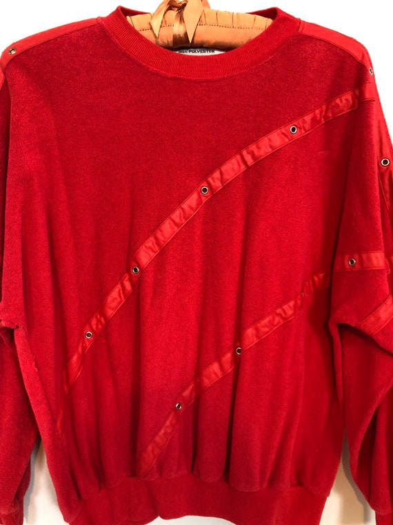 Vintage 80s 90s Red Cropped Terry Cloth Sweatshirt Si… - Gem