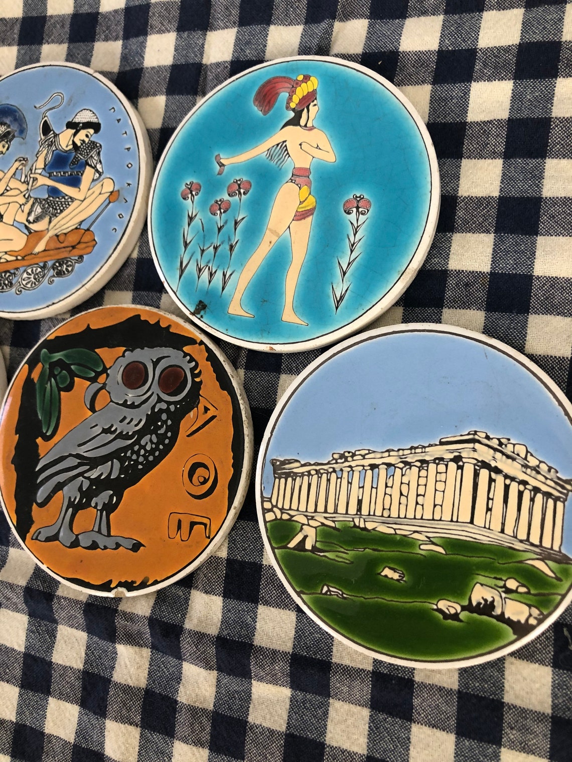 Vintage Greek Ceramic Coasters / Set of 5 H & R Johnson Made | Etsy