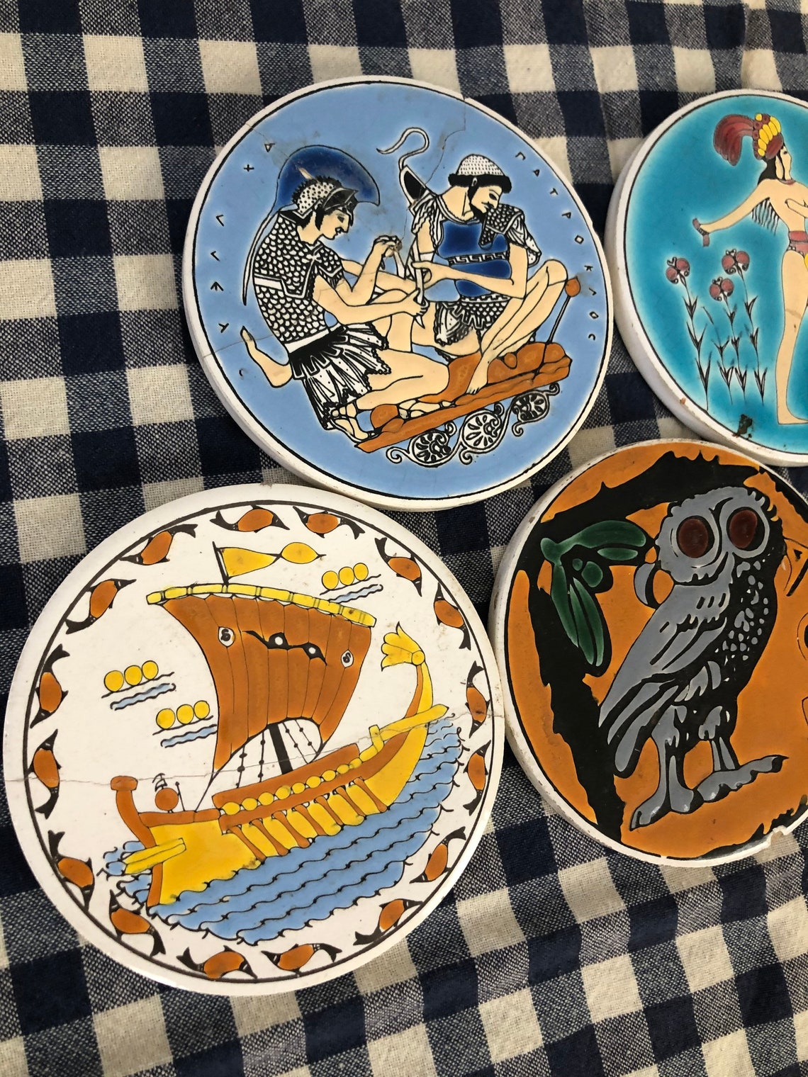 Vintage Greek Ceramic Coasters / Set of 5 H & R Johnson Made | Etsy