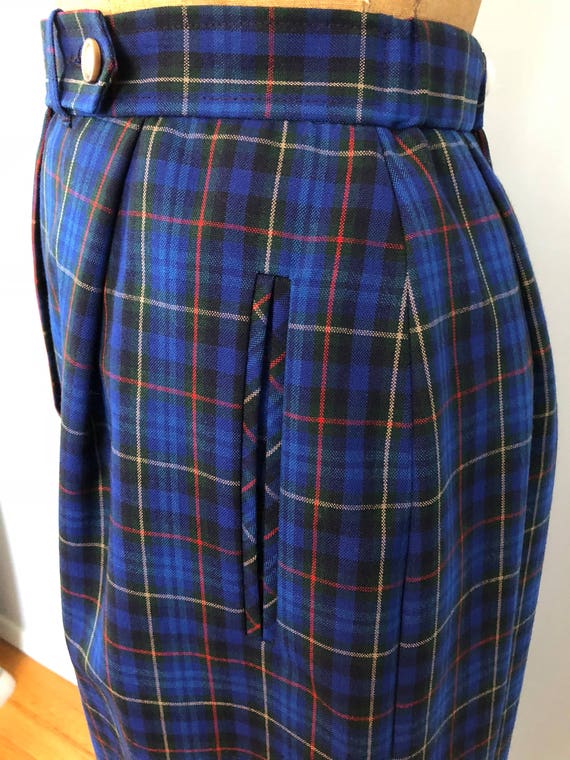 Vintage 60s Pendleton Originals Blue Plaid Skirt / Lo… - Gem