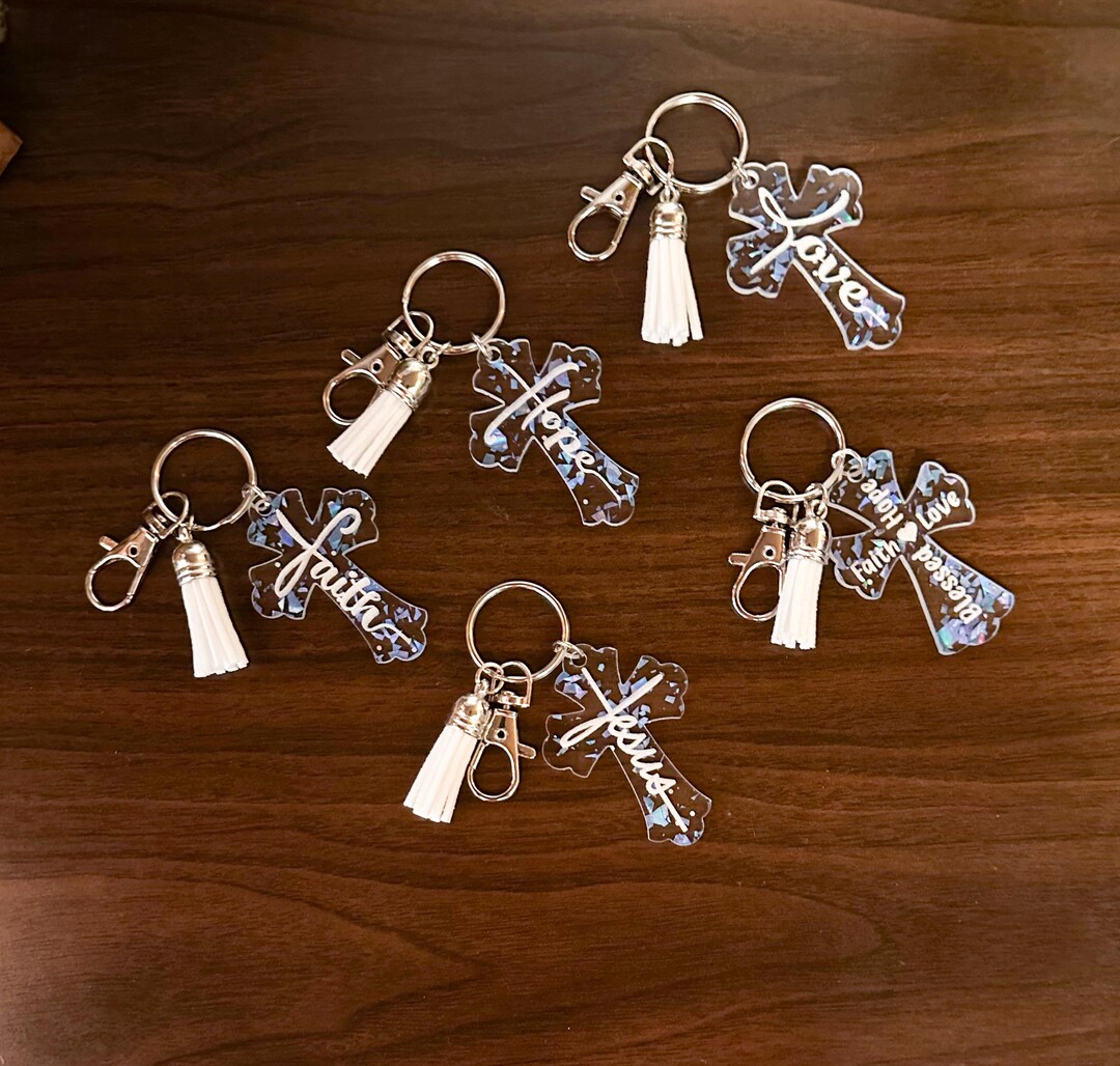 Acrylic Cross Keychain: Laser Engraved - Etsy