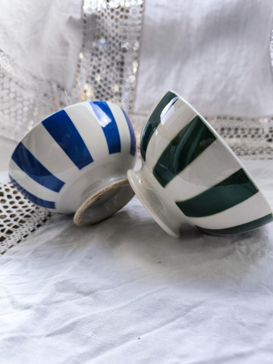 Antique Badonviller Café Au Lait Bowls X2 Green and Red Flowers ...