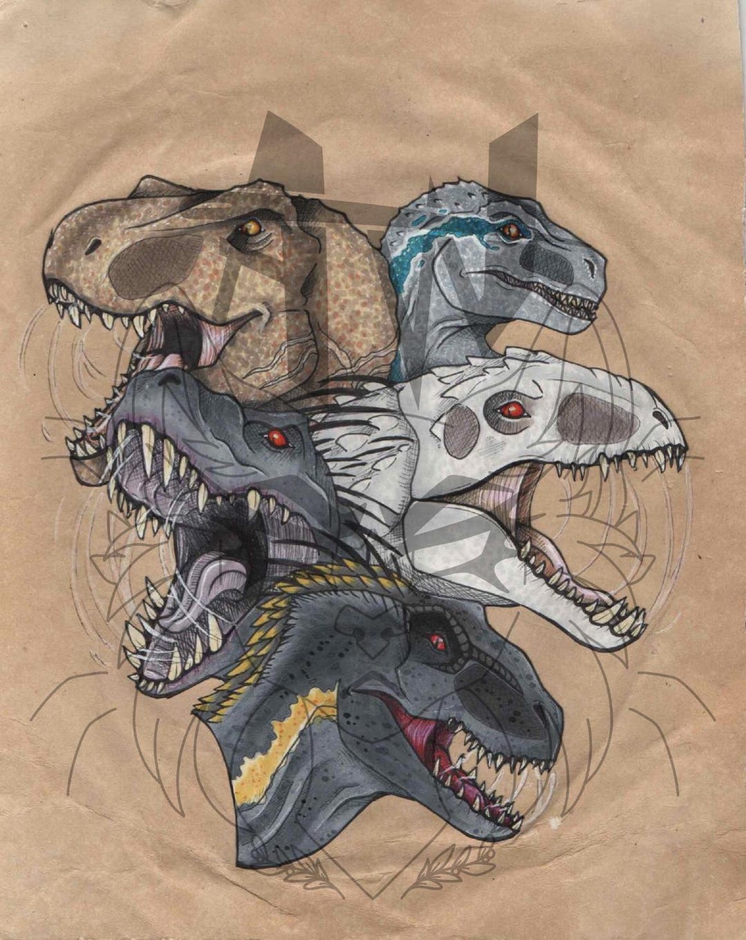 Jurassic Park Dinosaur Fan Art Print - Etsy