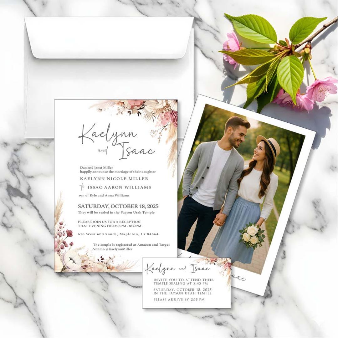 LDS Rustic Wedding Invitation Set, Temple Wedding Invite, Personalized ...
