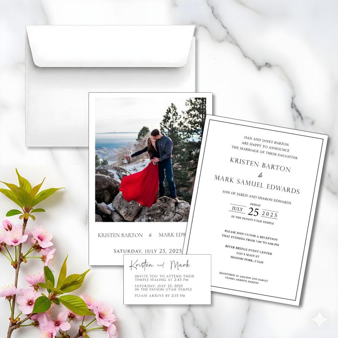 LDS Wedding Invitation Suite – Minimalist Temple Invite With Photo - Etsy