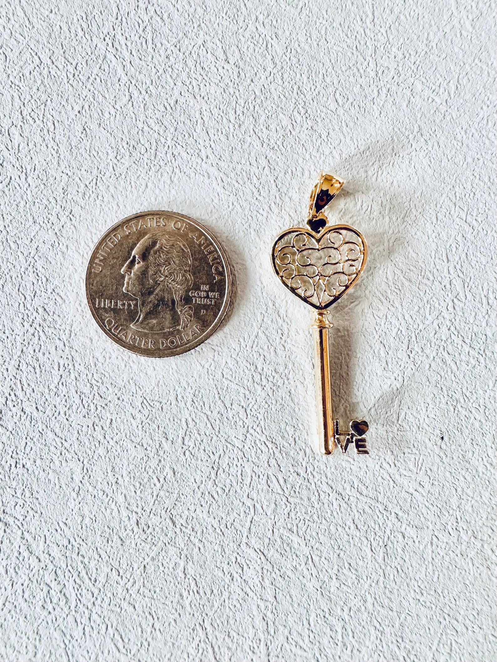 14k Solid Gold Love Key Pendant: Heart Charm, Valentines Gift - Etsy