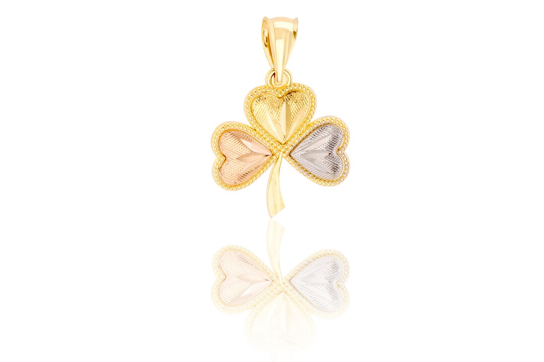 14k Solid Gold Heart Clover Pendant - Tricolor Lucky Charm - Etsy