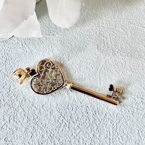 14k Solid Gold Love Key Pendant: Heart Charm, Valentines Gift - Etsy