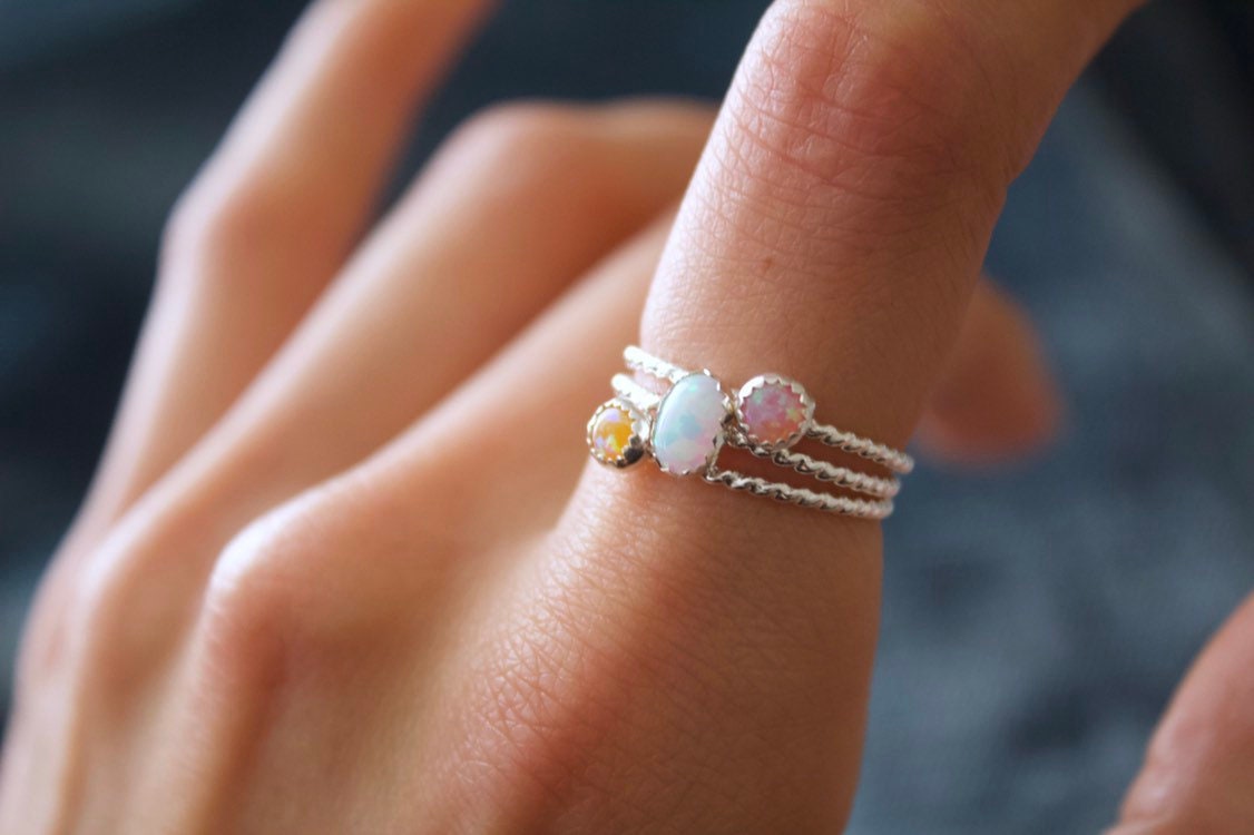 Minimalist Ring/925 sterling silver/ opal stacking ring/Stackable ...