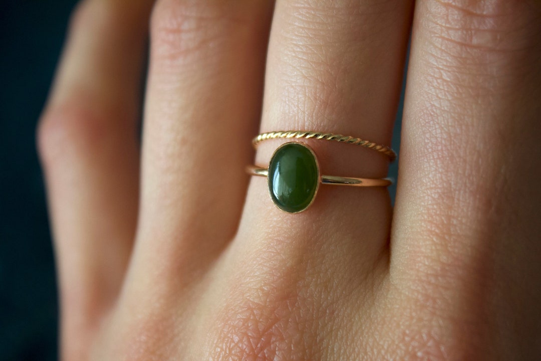 Jade Ring / 14k Gold Filled Jade Ring Set / Dainty Ring/ Minimalist ...