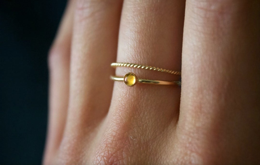 Citrine Ring / 14k Gold Filled Stacking Golden Citrine Ring Set ...