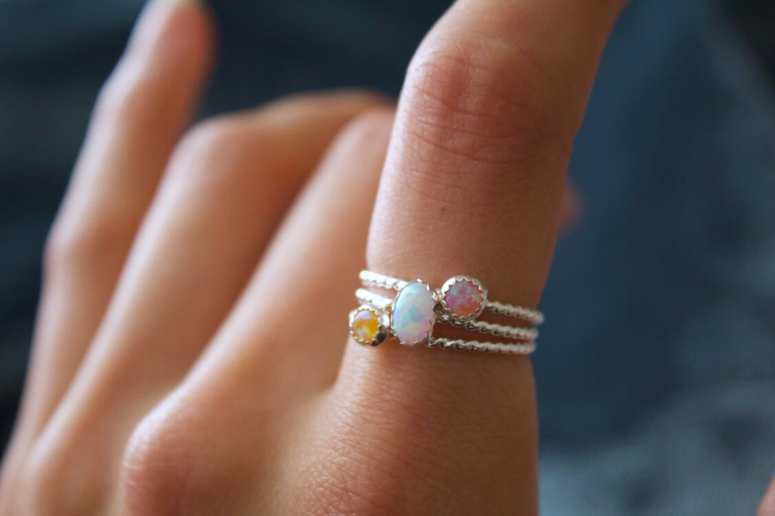 Minimalist Ring/925 sterling silver/ opal stacking ring/Stackable ...