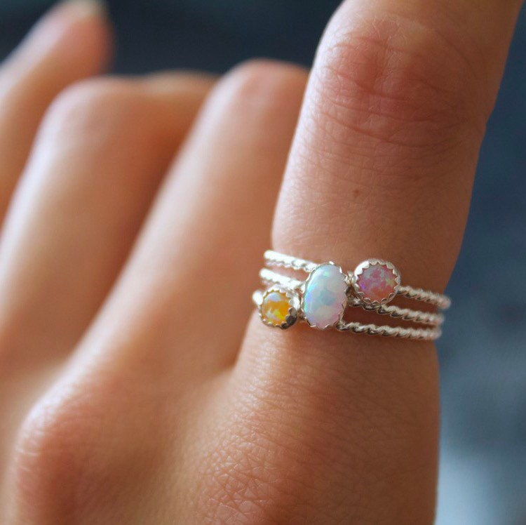 Minimalist Ring/925 sterling silver/ opal stacking ring/Stackable ...